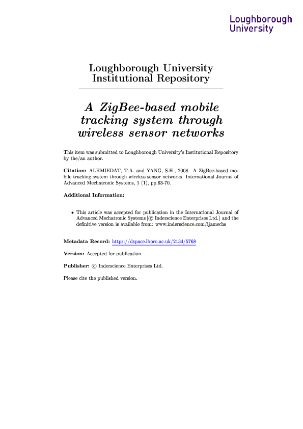 Pdf A Zigbee Based Mobile Tracking System Through Wireless Sensor