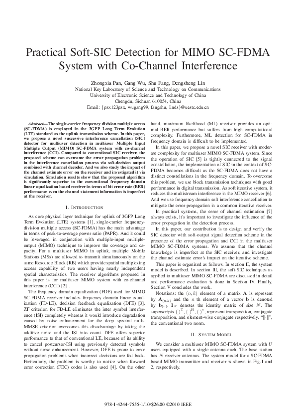 (PDF) Practical soft-SIC detection for MIMO SC-FDMA system with co-channel interference