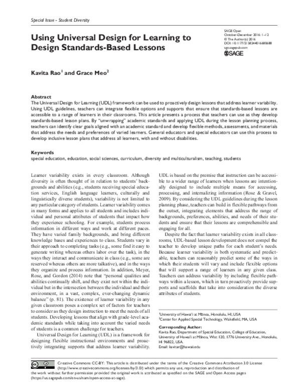 (PDF) Using Universal Design for Learning to Design Standards-Based Lessons