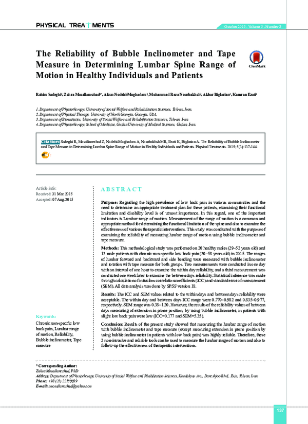 (PDF) The Reliability of Bubble Inclinometer and Tape Measure in ...