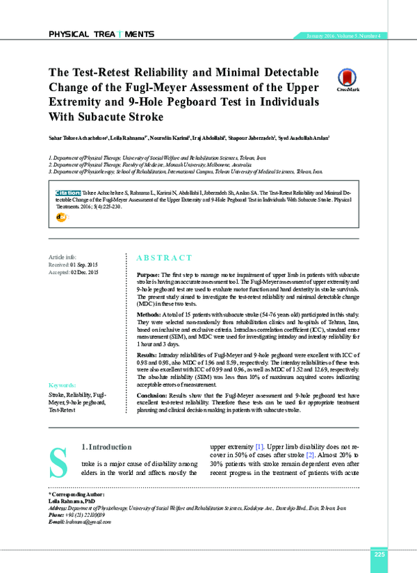 (PDF) The Test-Retest Reliability and Minimal Detectable Change of the ...