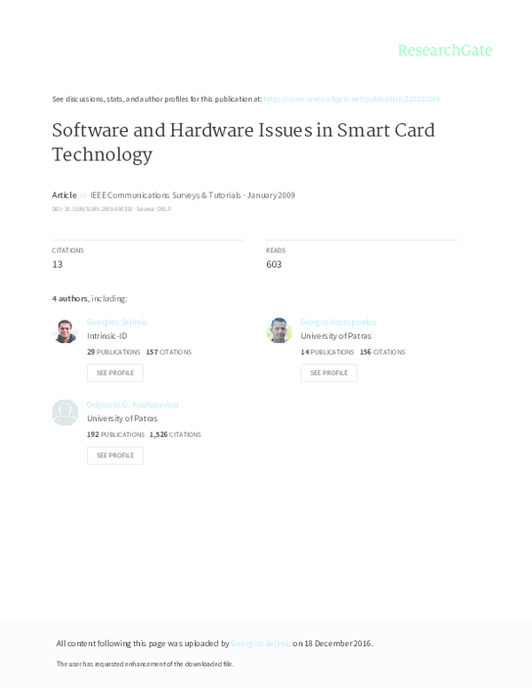 (PDF) Software and Hardware Issues in Smart Card Technology