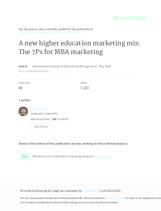 (PDF) A new higher education marketing mix: the 7Ps for MBA marketing