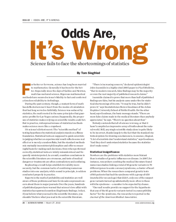 (PDF) Odds are, it's wrong: Science fails to face the shortcomings of ...