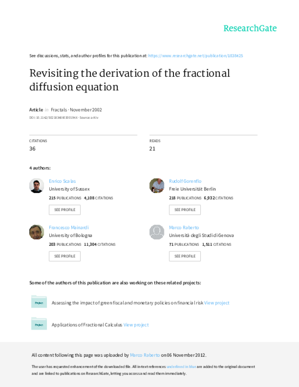(PDF) Revisiting the derivation of the fractional diffusion equation