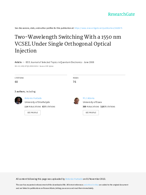 (PDF) Two-Wavelength Switching With a 1550 nm VCSEL Under Single ...