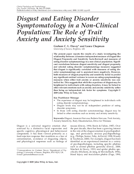 (PDF) Disgust and eating disorder symptomatology in a non-clinical ...