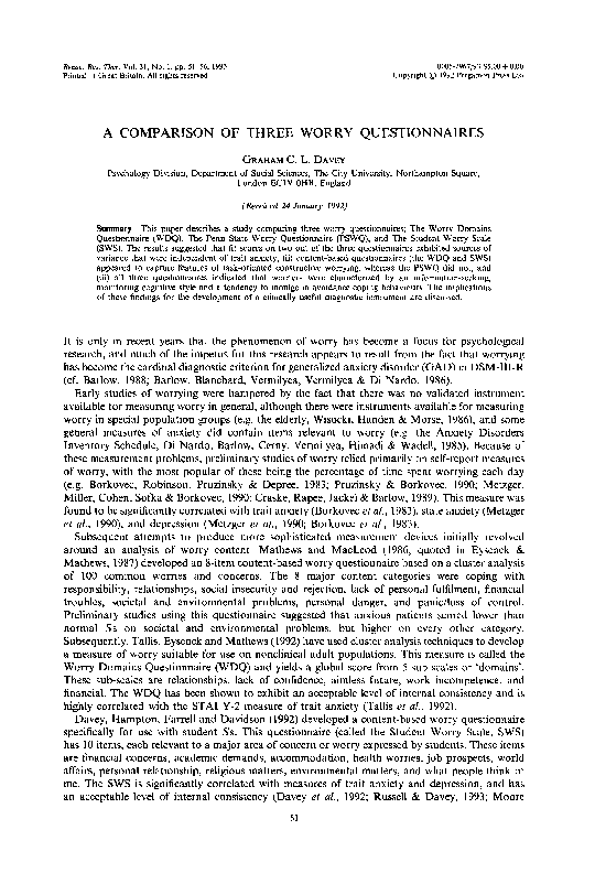 (PDF) A comparison of three worry questionnaires