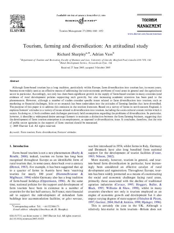 (PDF) Tourism, farming and diversification: An attitudinal study