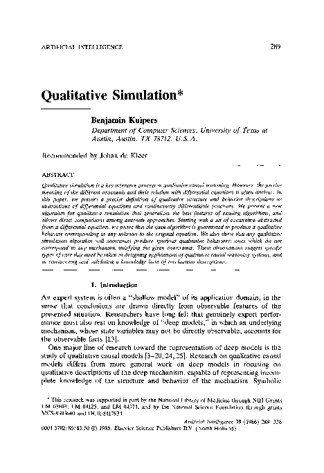 Pdf Qualitative Simulation 