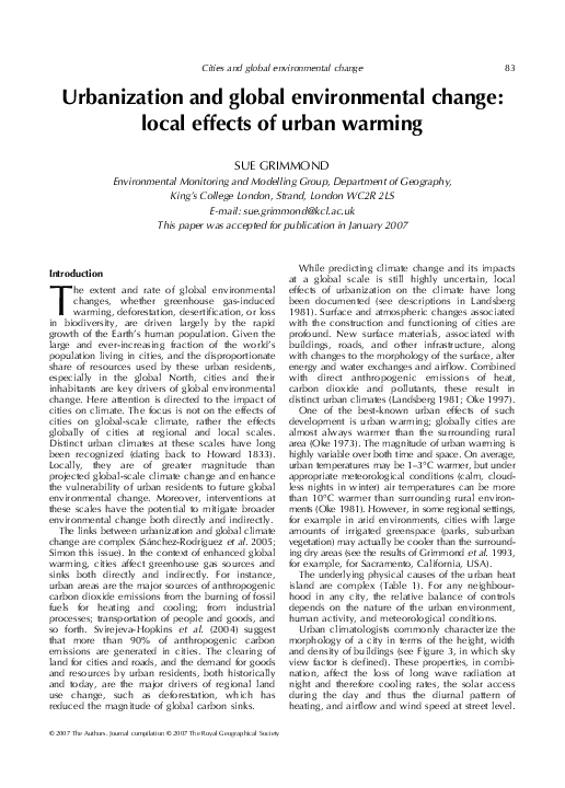 (PDF) Urbanization and global environmental change: local effects of ...