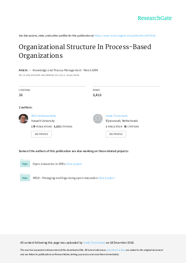 (PDF) Organizational structure in process-based organizations