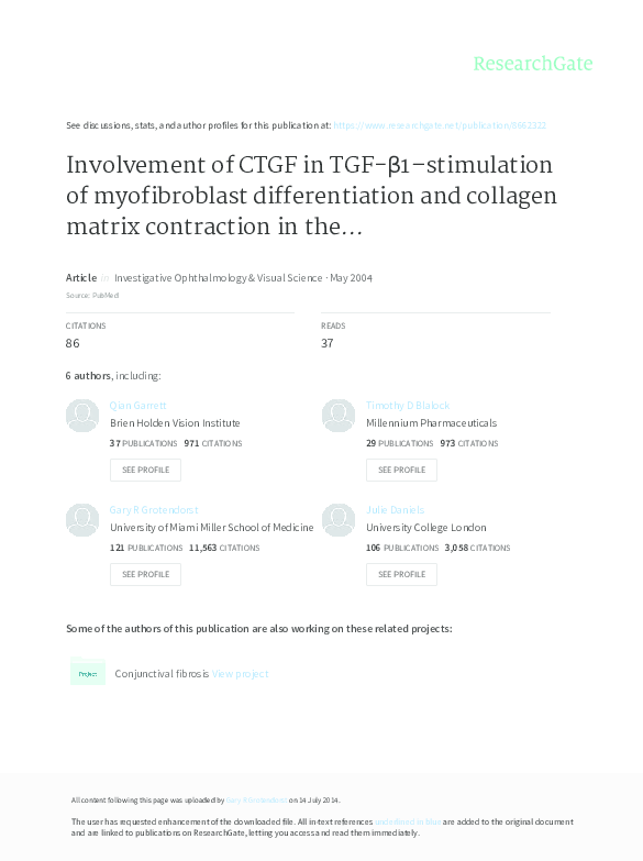 (PDF) Involvement of CTGF in TGF-beta1-stimulation of myofibroblast ...