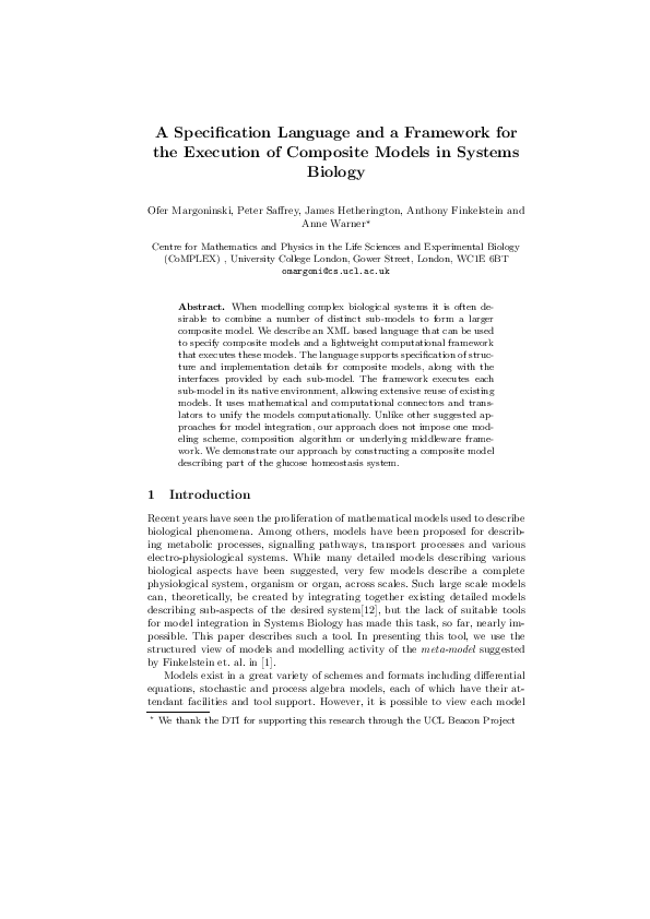 (PDF) A Specification Language and a Framework for the Execution of Composite Models in Systems ...