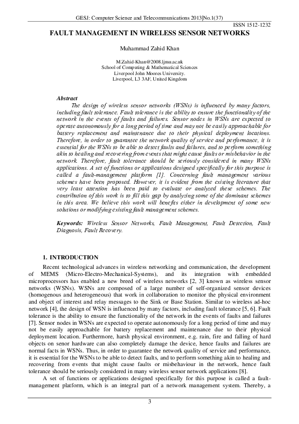 (PDF) Fault management in wireless sensor networks