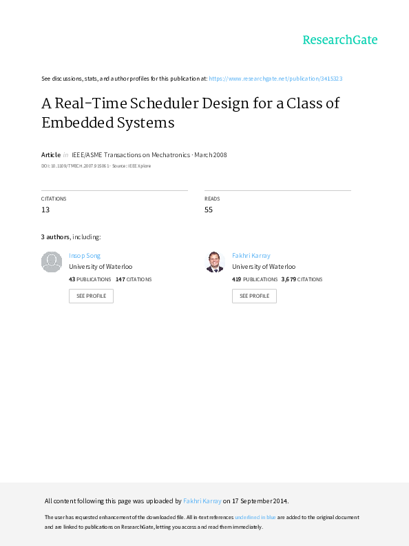 Pdf A Real Time Scheduler Design For A Class Of Embedded Systems