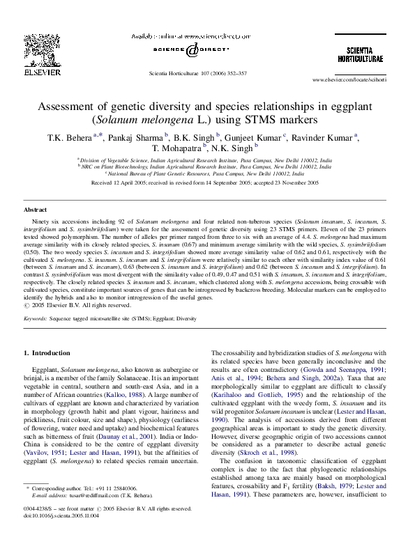 (PDF) Assessment of genetic diversity and species relationships in ...