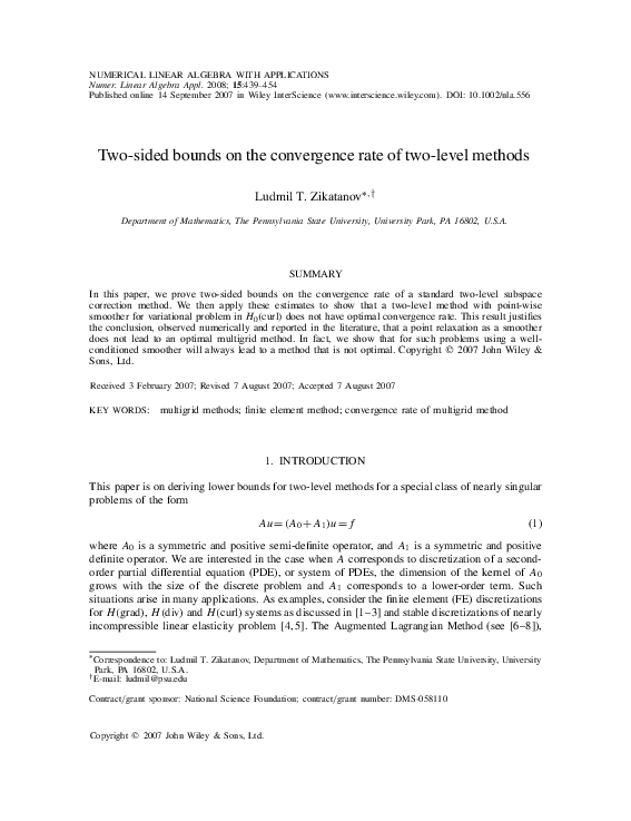 (PDF) Two-sided bounds on the convergence rate of two-level methods