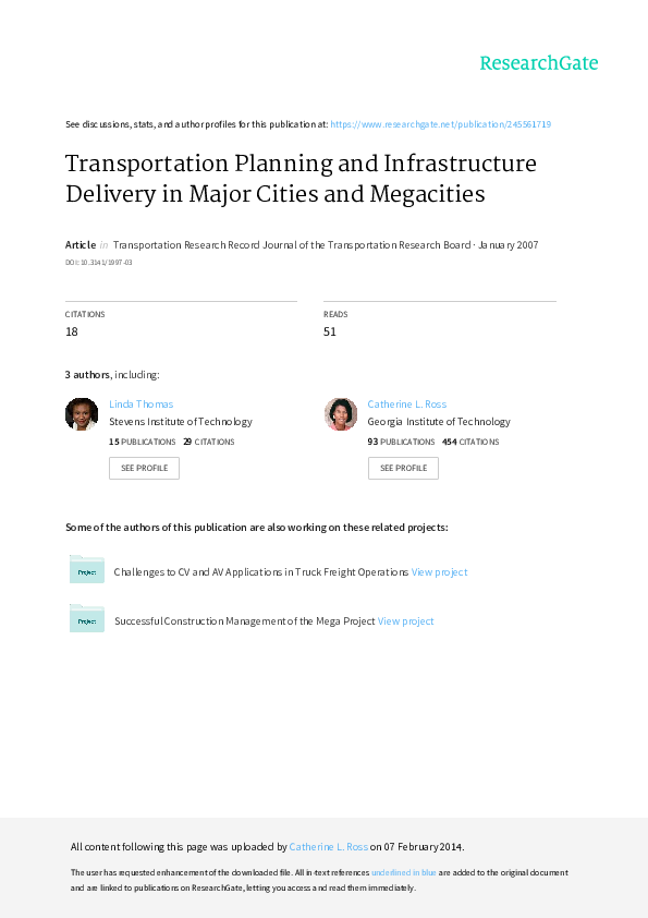 (PDF) Transportation Planning and Infrastructure Delivery in Major ...