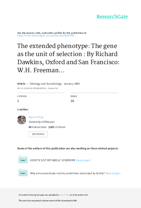 (PDF) The Extended Phenotype: The Gene as the Unit of Selection