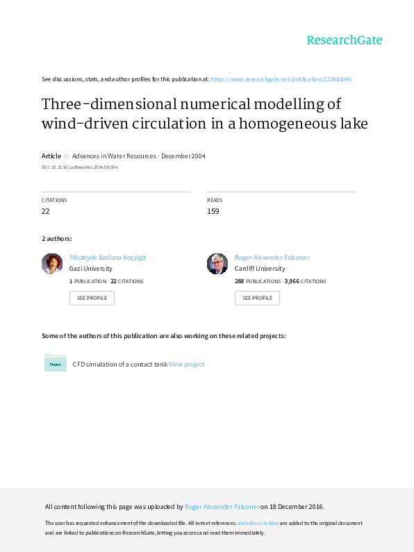 (PDF) Three-dimensional numerical modelling of wind-driven circulation in a homogeneous lake