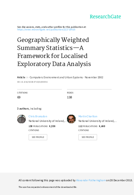 (PDF) Geographically weighted summary statistics: a framework for localized exploratory data ...
