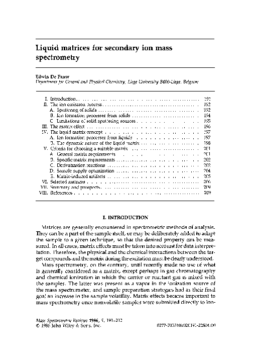 (PDF) Liquid matrices for secondary ion mass spectrometry | Edwin De ... (PDF) Liquid matrices for secondary ion mass spectrometry | Edwin De ...