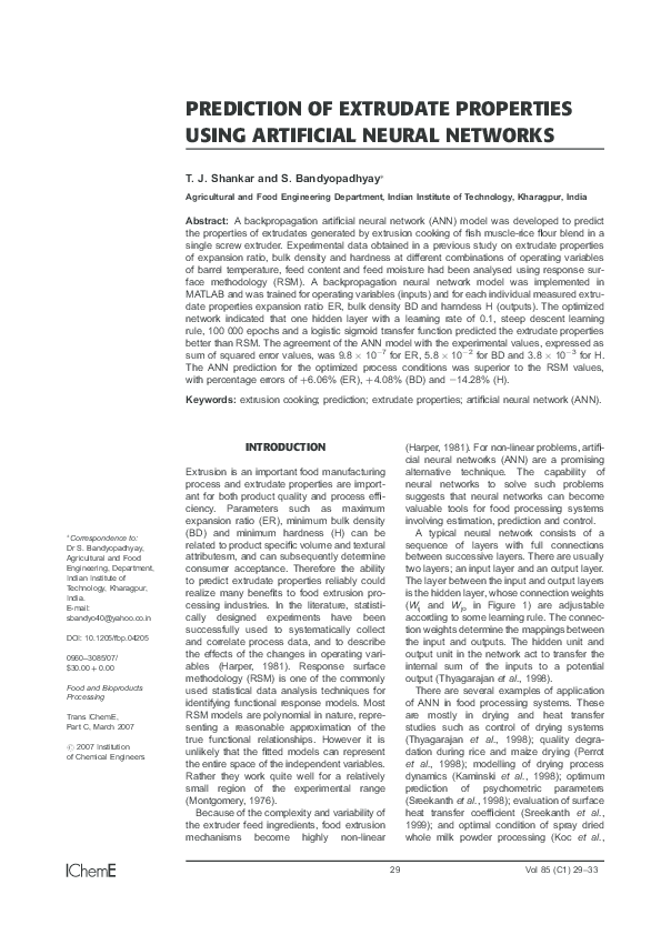 (PDF) Prediction of Extrudate Properties Using Artificial Neural Networks