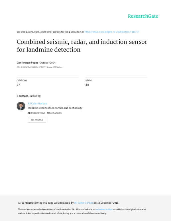 (PDF) Combined seismic, radar, and induction sensor for landmine detection