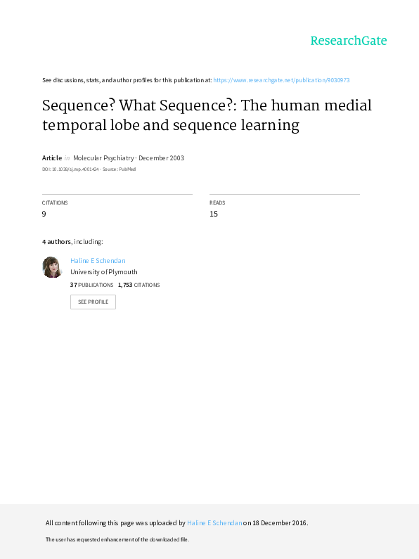 (PDF) Sequence? What Sequence?: the human medial temporal lobe and sequence learning