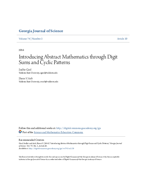 (PDF) Introducing Abstract Mathematics through Digit Sums and Cyclic ...