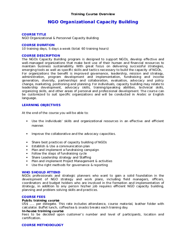 (DOC) Training Course Overview NGO Organizational Capacity Building