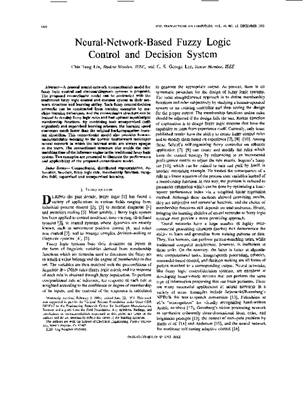 Pdf Neural Network Based Fuzzy Logic Control And Decision System