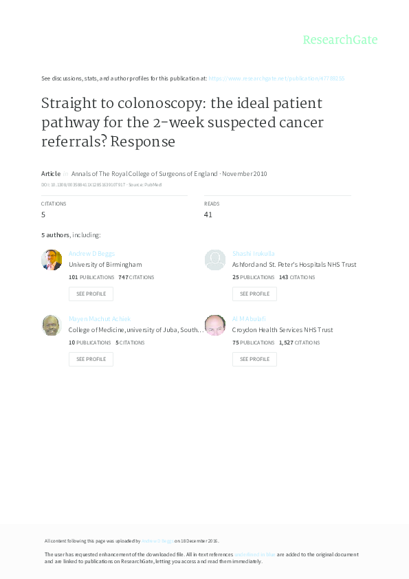 (PDF) Straight to colonoscopy: the ideal patient pathway for the 2-week ...