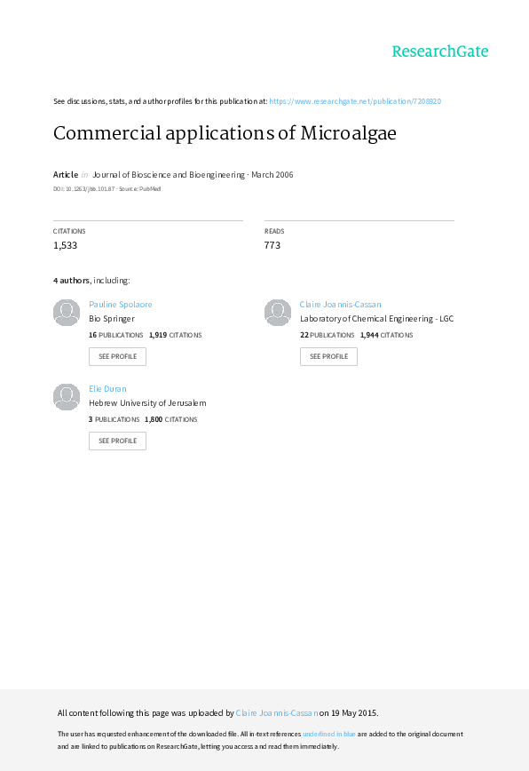 (PDF) Commercial applications of microalgae