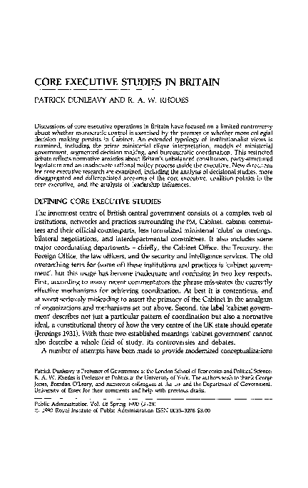 (PDF) CORE EXECUTIVE STUDIES IN BRITAIN