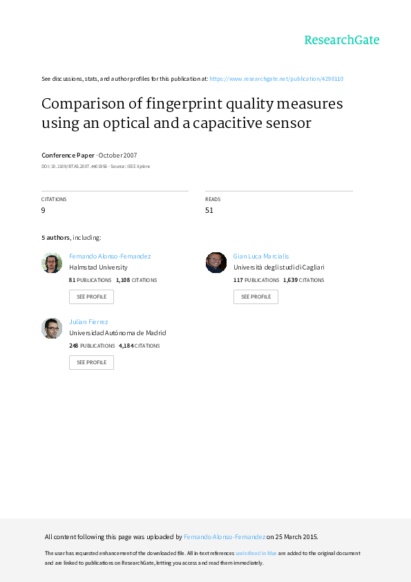 (PDF) Comparison of fingerprint quality measures using an optical and a ...