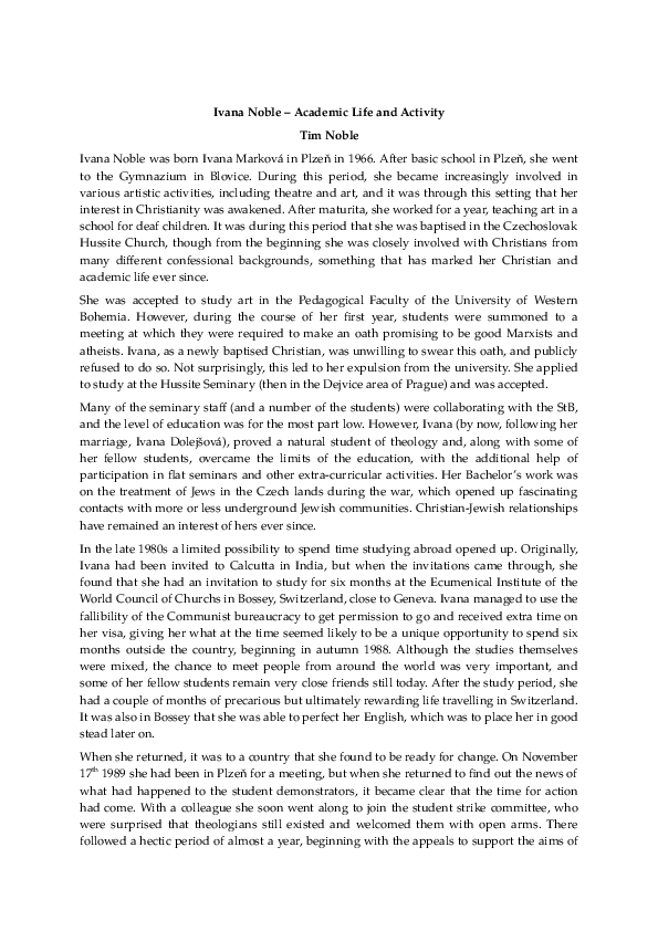 (DOC) Ivana Noble - Academic Career and Activity