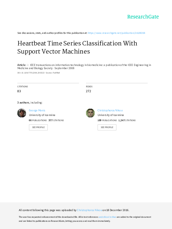 (PDF) Heartbeat time series classification with support vector machines