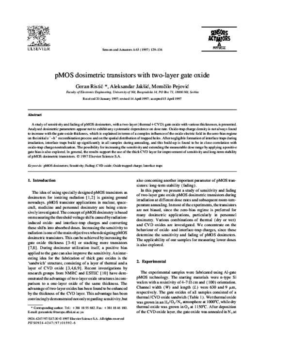 (PDF) pMOS dosimetric transistors with two-layer gate oxide