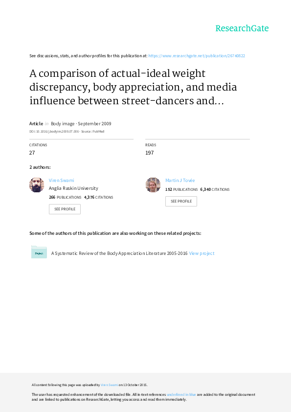 (PDF) A comparison of actual-ideal weight discrepancy, body ...