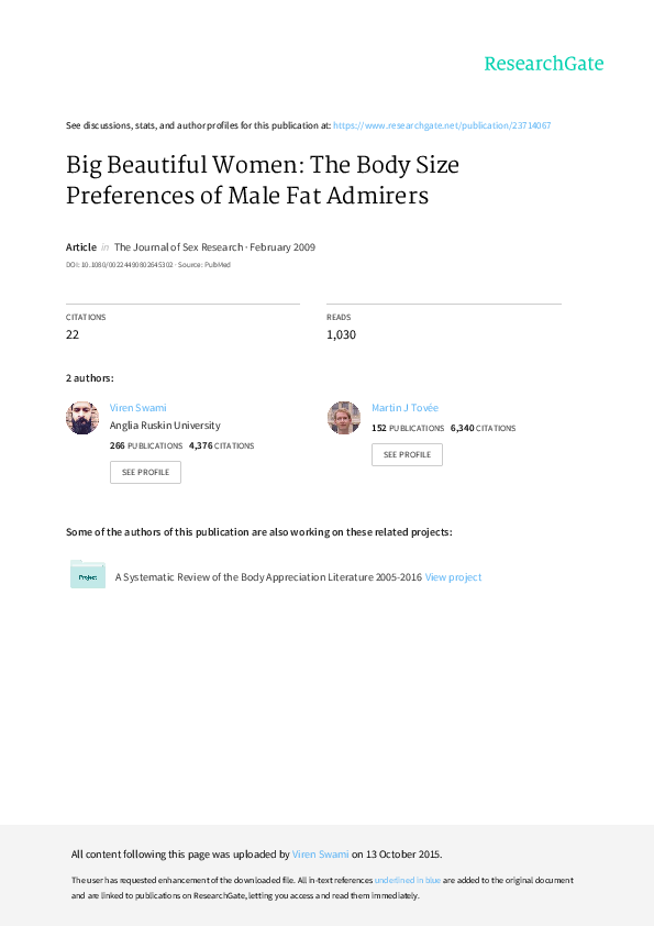 (PDF) Big beautiful women: the body size preferences of male fat admirers