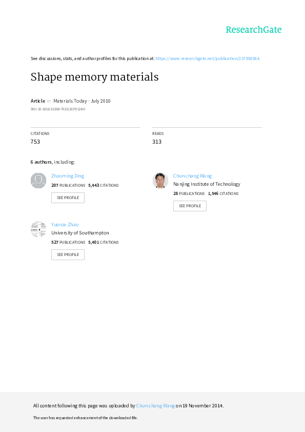 (PDF) Shape memory materials