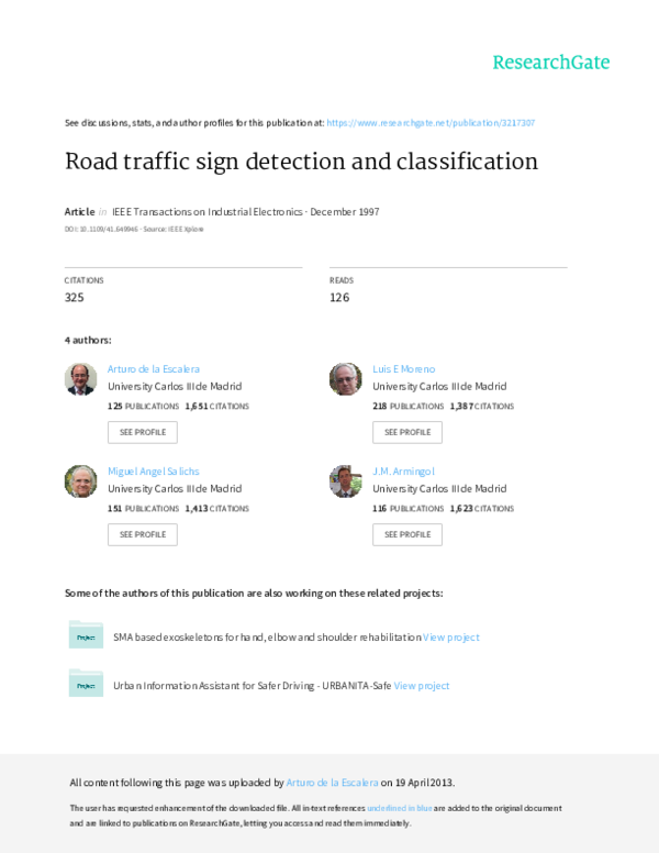 (PDF) Road traffic sign detection and classification