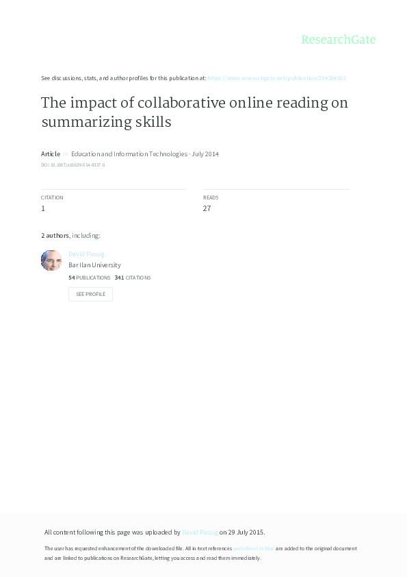 (PDF) The impact of collaborative online reading on summarizing skills