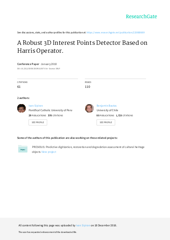 (PDF) A Robust 3D Interest Points Detector Based on Harris Operator