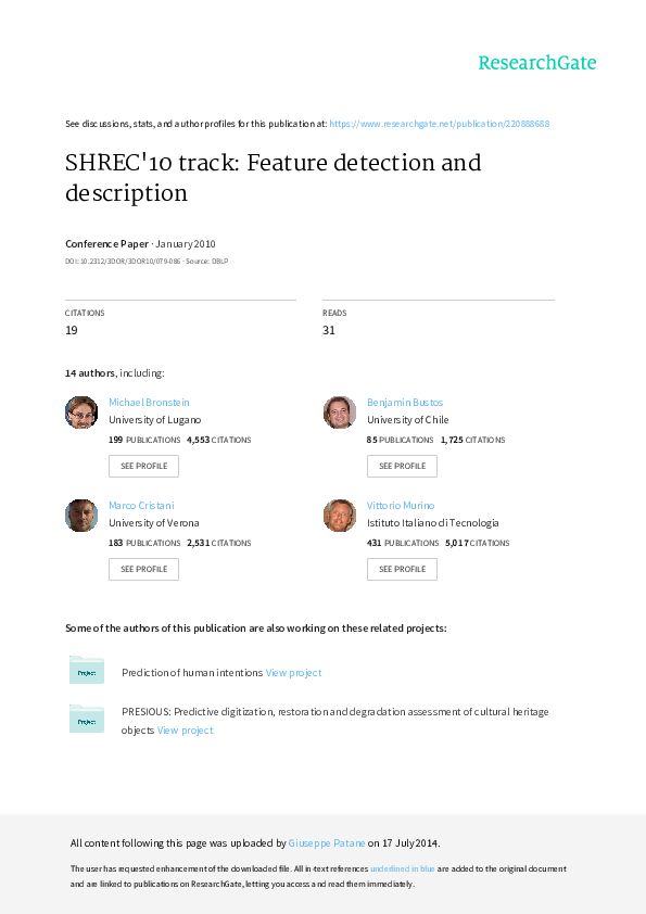(PDF) SHREC'10 Track: Feature Detection and Description