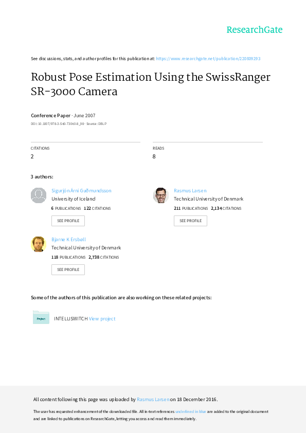 (PDF) Robust Pose Estimation Using the SwissRanger SR3000 Camera