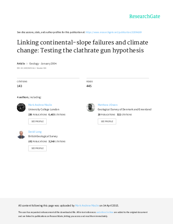 (PDF) Linking continental-slope failures and climate change: Testing ...