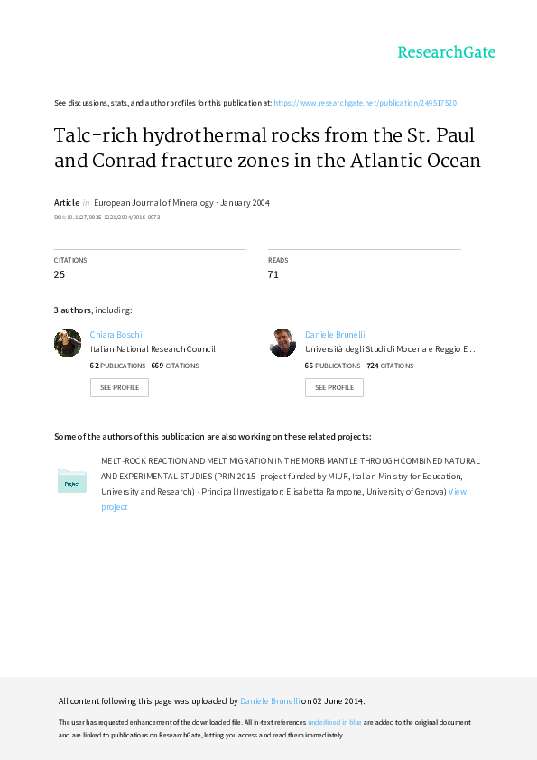 (PDF) Talc-rich hydrothermal rocks from the St. Paul and Conrad ...
